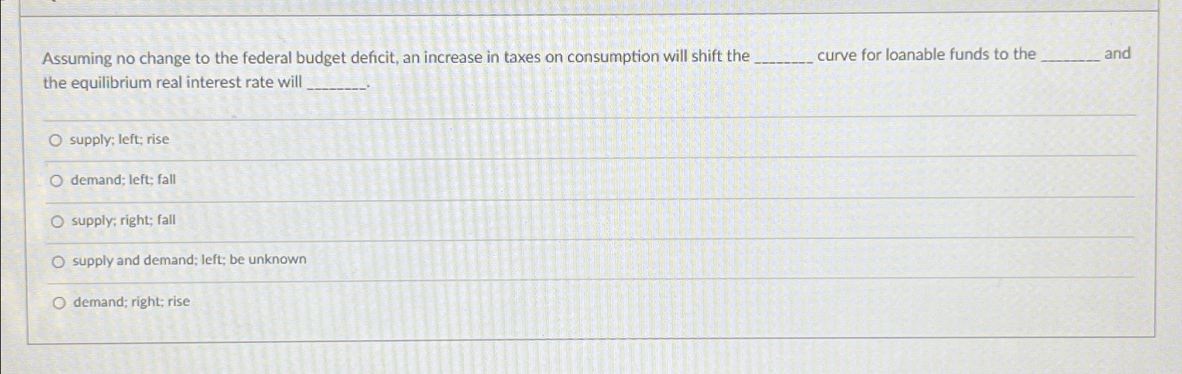 Solved Assuming no change to the federal budget deficit, an | Chegg.com