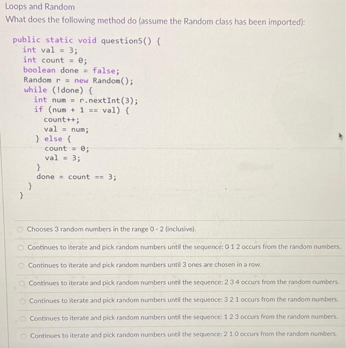 Solved What does the following method do (assume the Random | Chegg.com