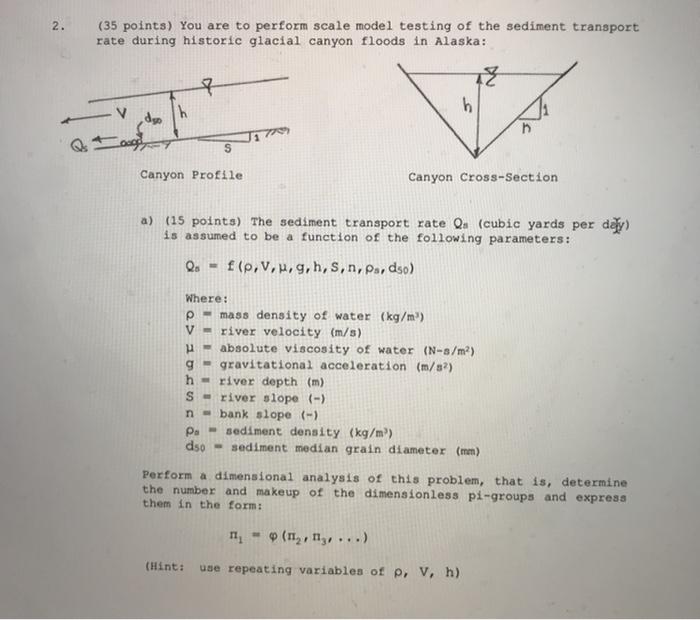 Solved 2. (35 points) You are to perform scale model testing | Chegg.com