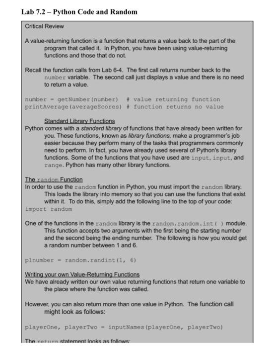 Solved Lab 7.2 - Python Code and Random Critical Review A | Chegg.com