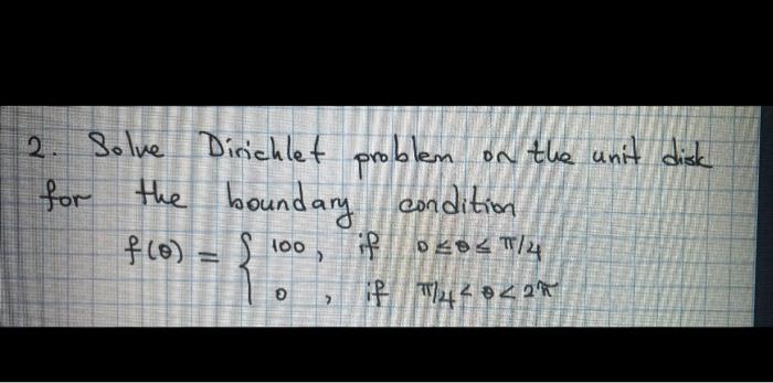 Solved 2. Solve Dirichlet problem on the unit disk for the | Chegg.com