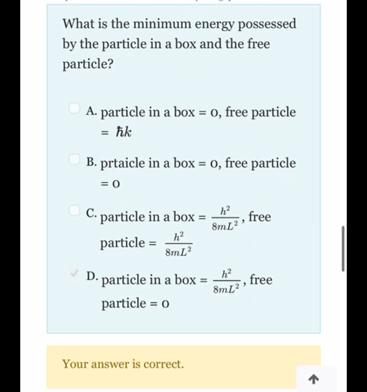 Solved What is the minimum energy possessed by the particle | Chegg.com