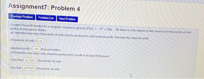 Solved Assignment7: Problem 3 Previous Problem Problem List | Chegg.com