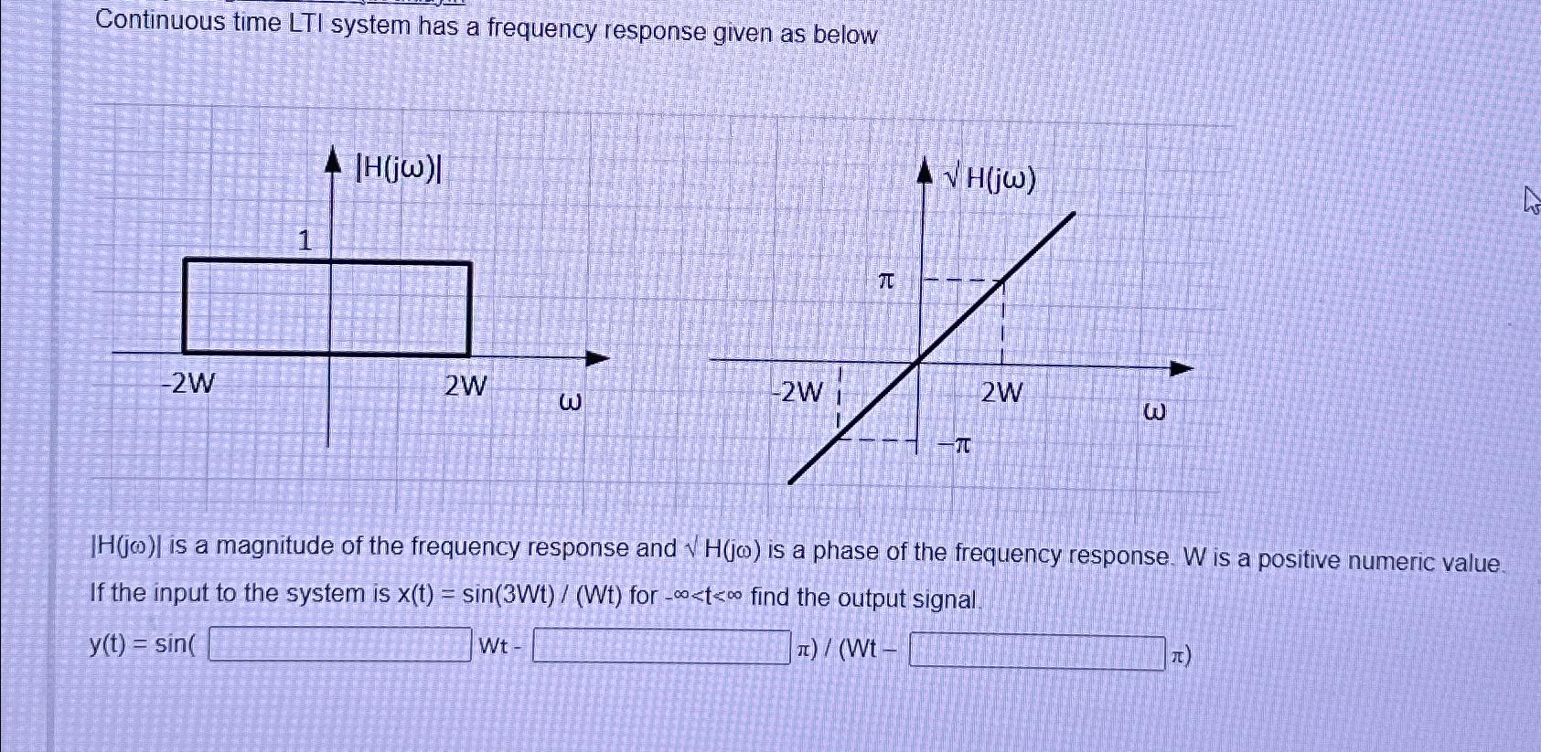 Continuous time LTI system has a frequency response | Chegg.com