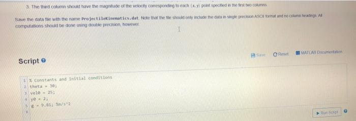 Solved Projectile Kinematics File (matrix creation from | Chegg.com