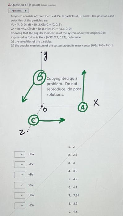 Solved A system consists of three identical 25- ib particles | Chegg.com