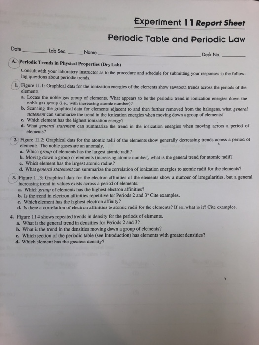 Experiment 11 Report Sheet Periodic Table and | Chegg.com Experiment 11 Report Sheet Periodic Table and | Chegg.com
