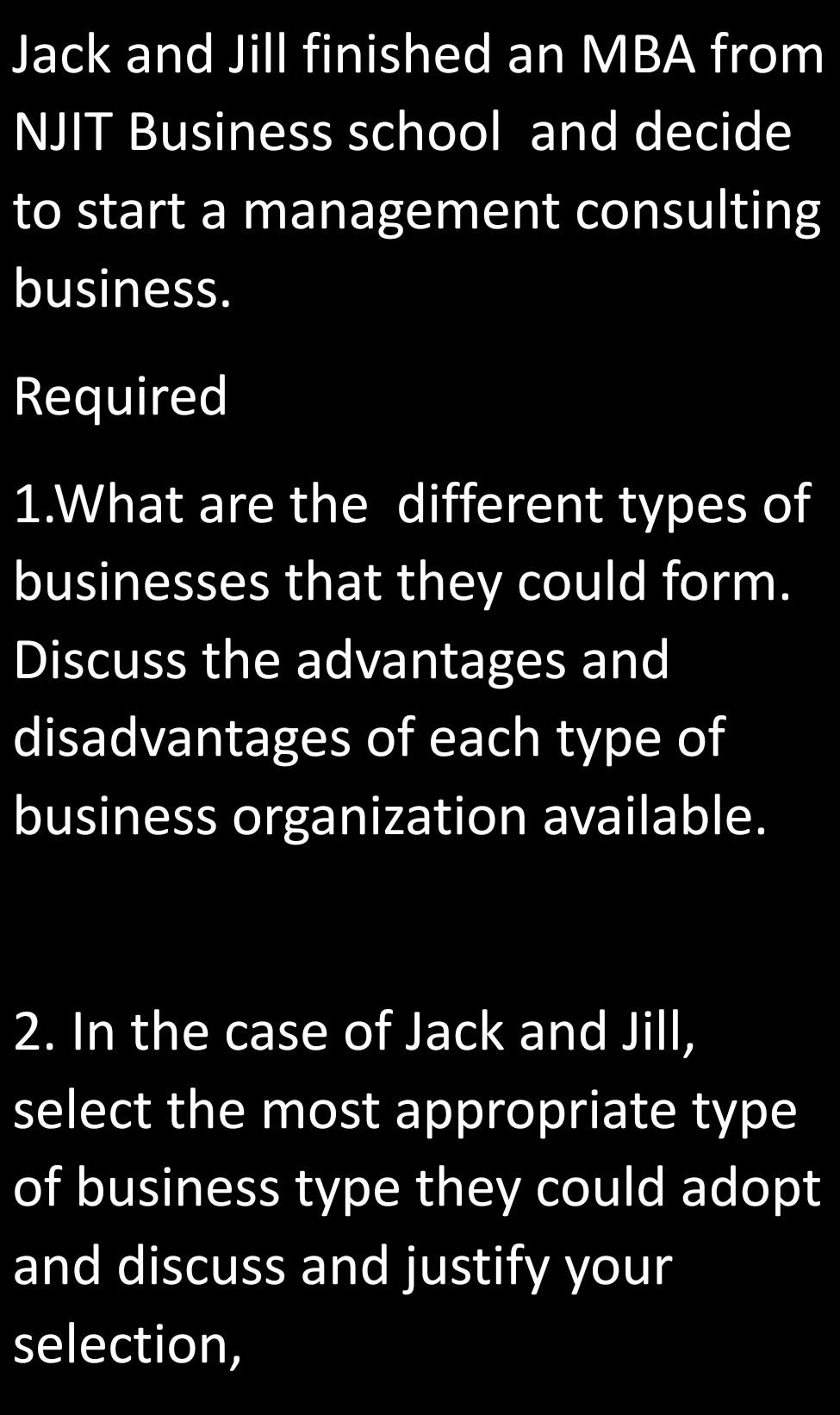 Solved Jack and Jill finished an MBA from NJIT Business | Chegg.com