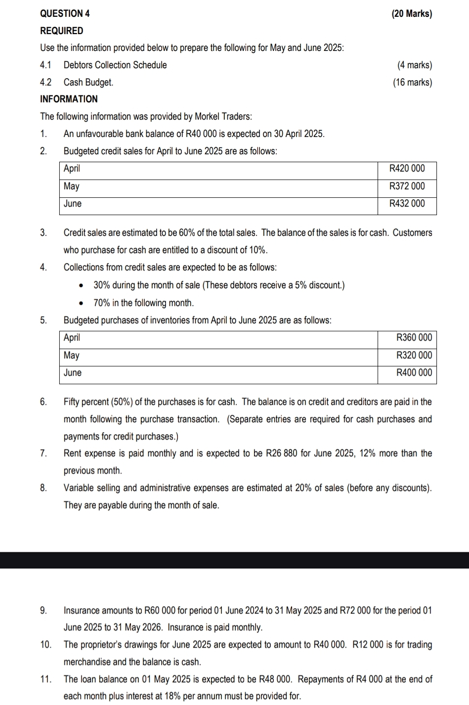 QUESTION 4(20 ﻿Marks)REQUIREDUse the information | Chegg.com
