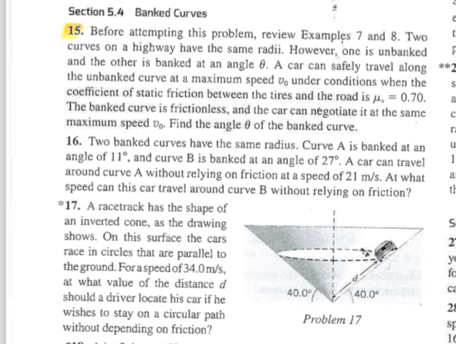 Solved Section 5.4 ﻿Banked Curves15. ﻿Before attempting this | Chegg.com
