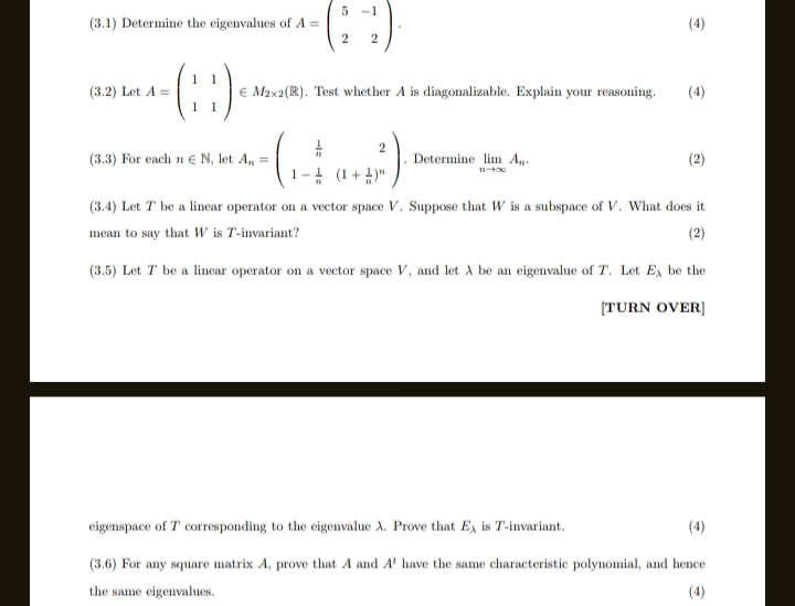 Solved (3.1) ﻿Determine the eigenvalues of | Chegg.com