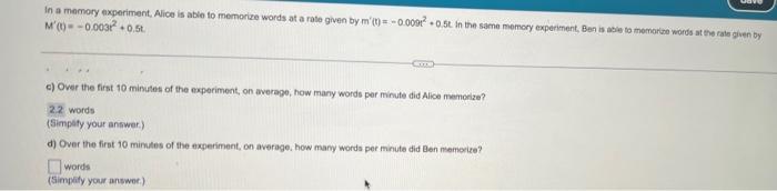 Solved wa In a memory experiment, Alice is able to memorize | Chegg.com