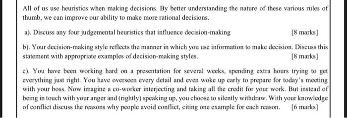 Solved All of us use heuristics when making decisions. By | Chegg.com