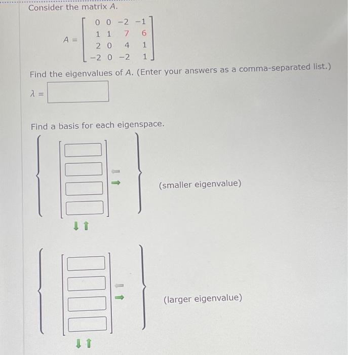 Solved A=⎣⎡012−20100−274−2−1611⎦⎤ Find the eigenvalues of A. | Chegg.com
