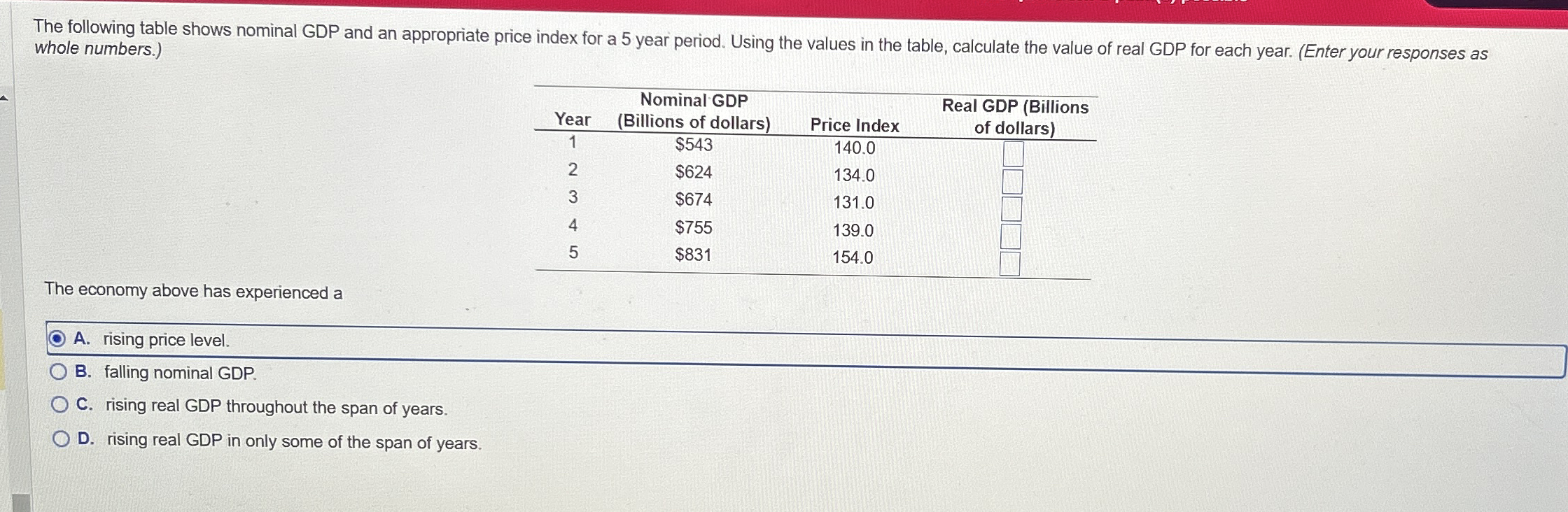 Solved The following table shows nominal GDP and an | Chegg.com