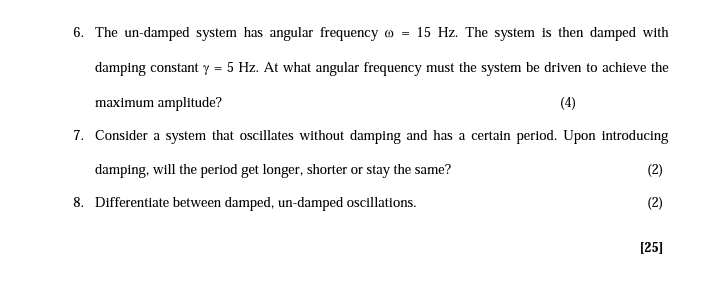 Solved The un-damped system has angular frequency ω=15Hz. | Chegg.com
