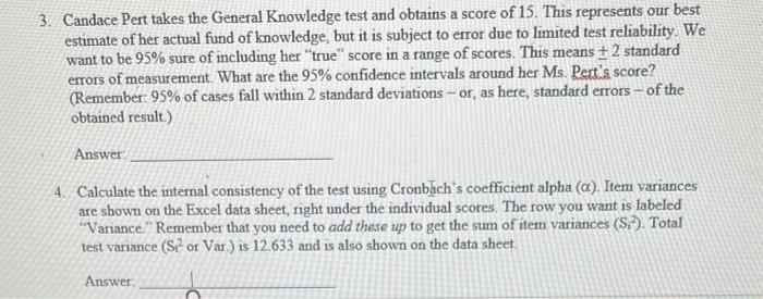 Solved 3. Candace Pert takes the General Knowledge test and | Chegg.com
