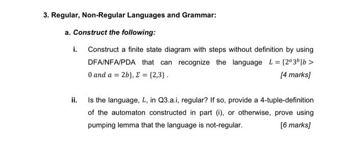 Solved 3. Regular, Non-Regular Languages and Grammar: a. | Chegg.com