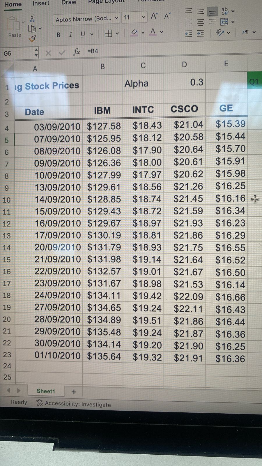 Solved For the data in the Excel file "Stock Prices" (which | Chegg.com