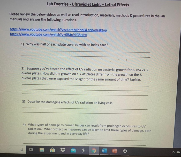 Solved Lab Exercise - Ultraviolet Light-Lethal Effects | Chegg.com