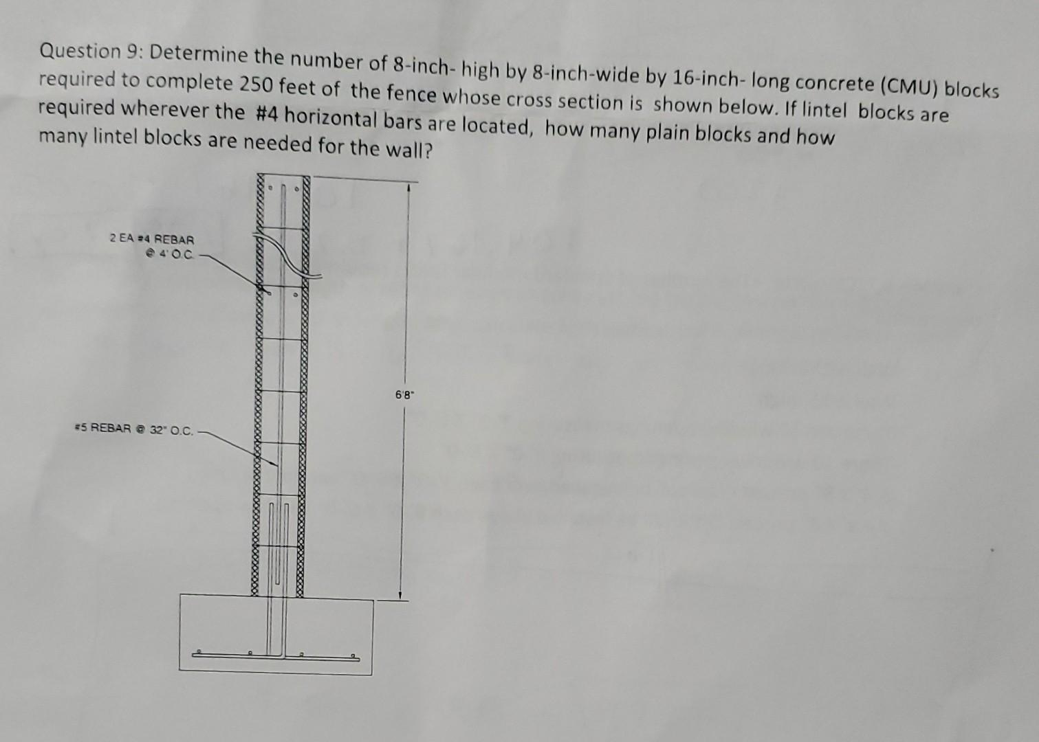 Solved Question 9: Determine the number of 8 -inch-high by 8 | Chegg.com