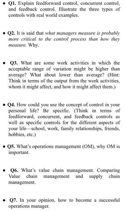 Solved • Q1. Explain feedforward control, concurrent | Chegg.com
