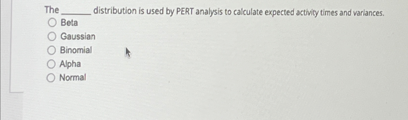 Solved The distribution is used by PERT analysis to | Chegg.com