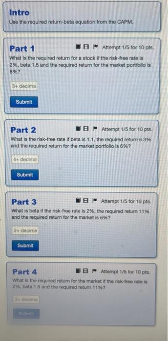 Solved Intro Use the required ratum-beta equation from the | Chegg.com