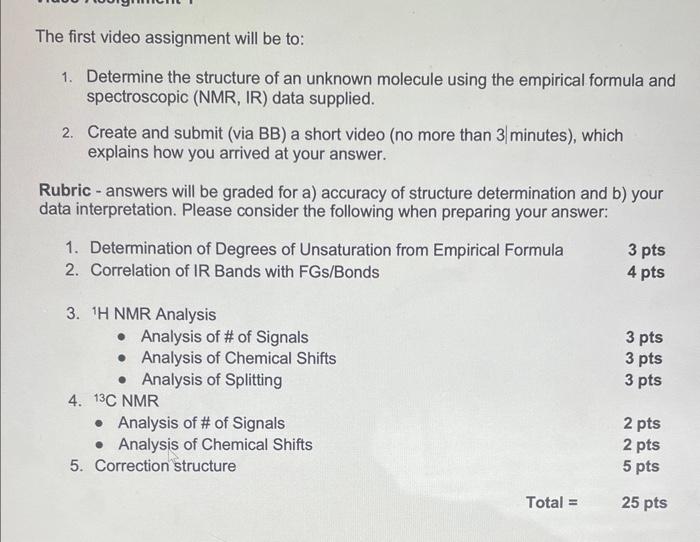 Solved The first video assignment will be to: 1. Determine | Chegg.com
