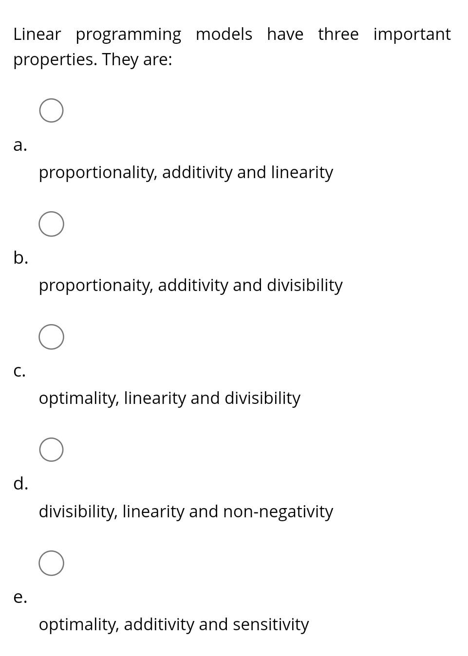 Solved Linear programming models have three important | Chegg.com