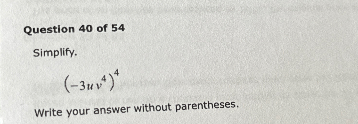 Solved Question 40 ﻿of 54simplify 3uv44write Your Answer 