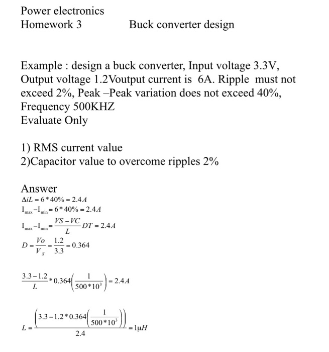 Solved Power electronics Homework 3 Buck converter design | Chegg.com
