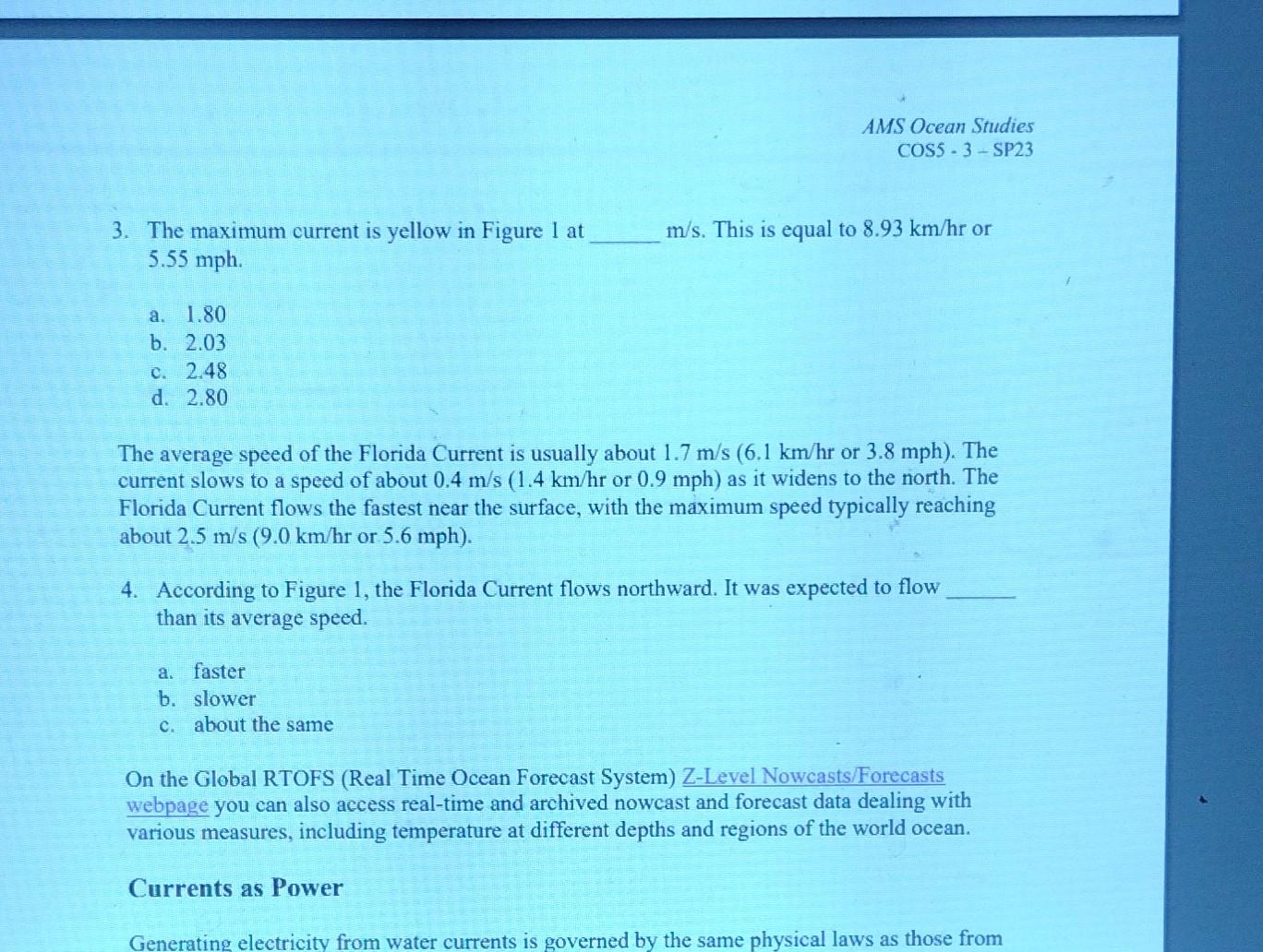 AMS Ocean Studies cos5⋅3 - SP23 3. The maximum | Chegg.com