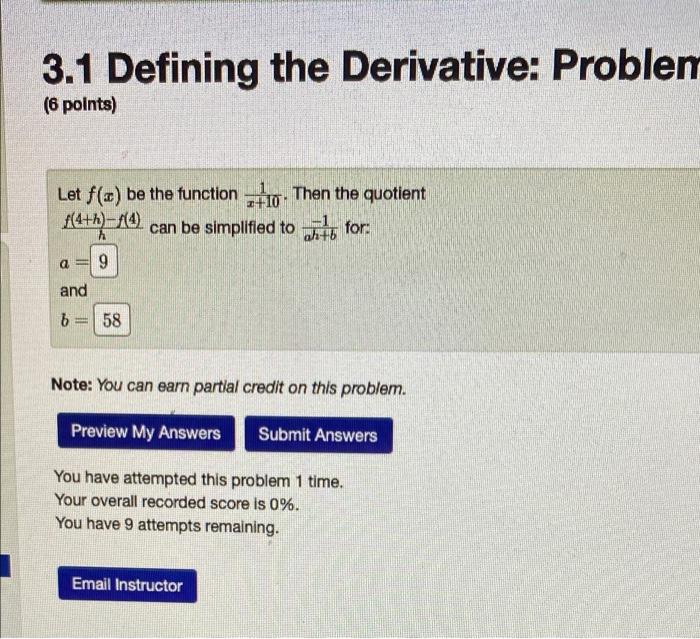Solved 3.1 Defining the Derivative: Problem (6 points) +10 | Chegg.com