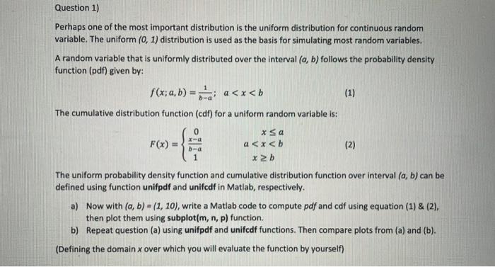 Perhaps one of the most important distribution is the | Chegg.com