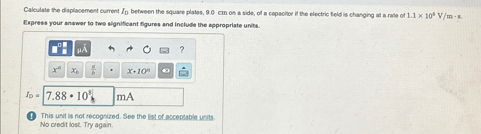 Solved Calculate the displacement current ID ﻿between the | Chegg.com