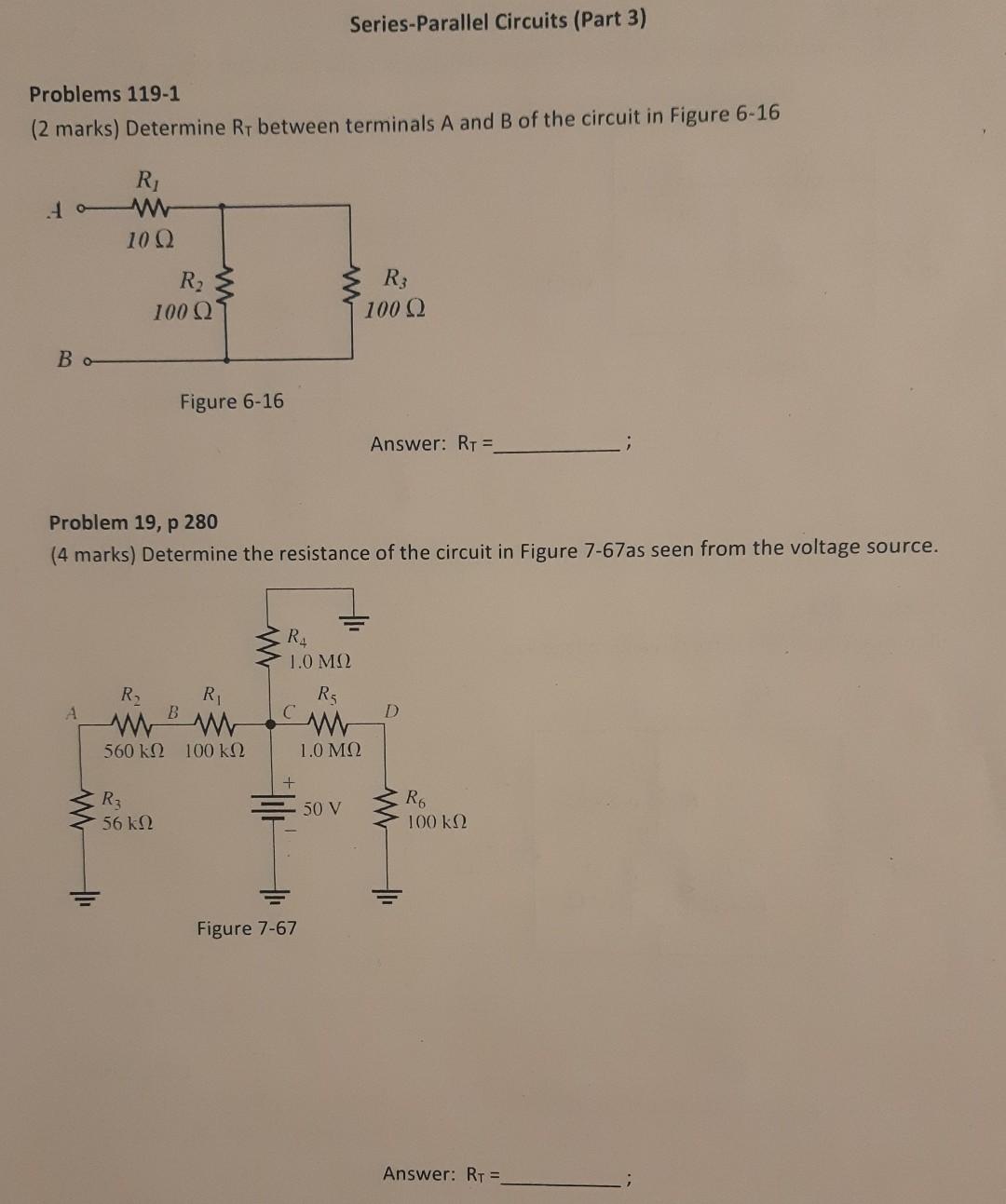 Solved Problems 119-1 (2 marks) Determine RT between | Chegg.com