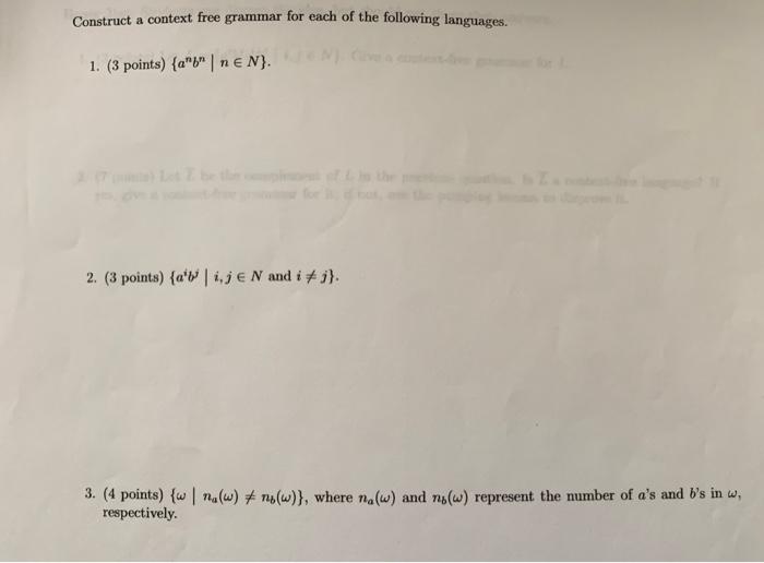 Solved Construct a context free grammar for each of the | Chegg.com