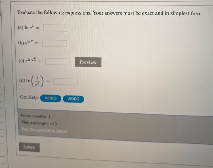 Solved Evaluate the following expressions. Your answers must | Chegg.com