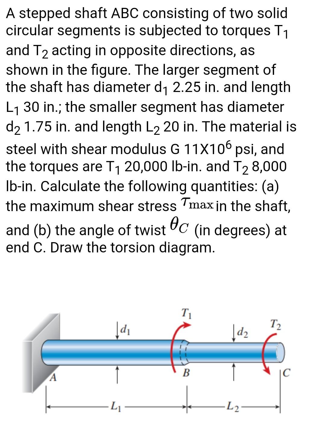 Solved A stepped shaft ABC consisting of two solid circular | Chegg.com