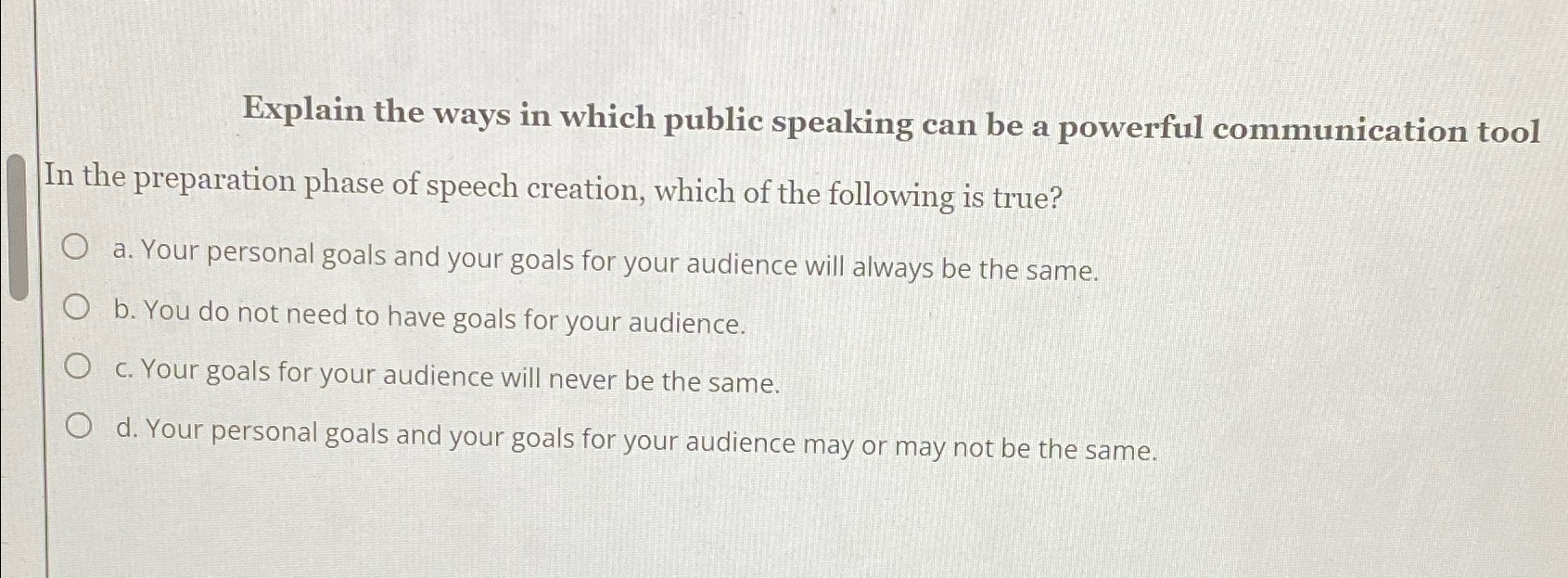 Solved Explain the ways in which public speaking can be a | Chegg.com
