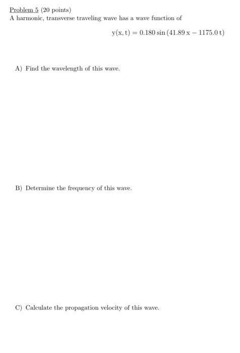 Solved Problem 5 (20 points) A harmonic, transverse | Chegg.com
