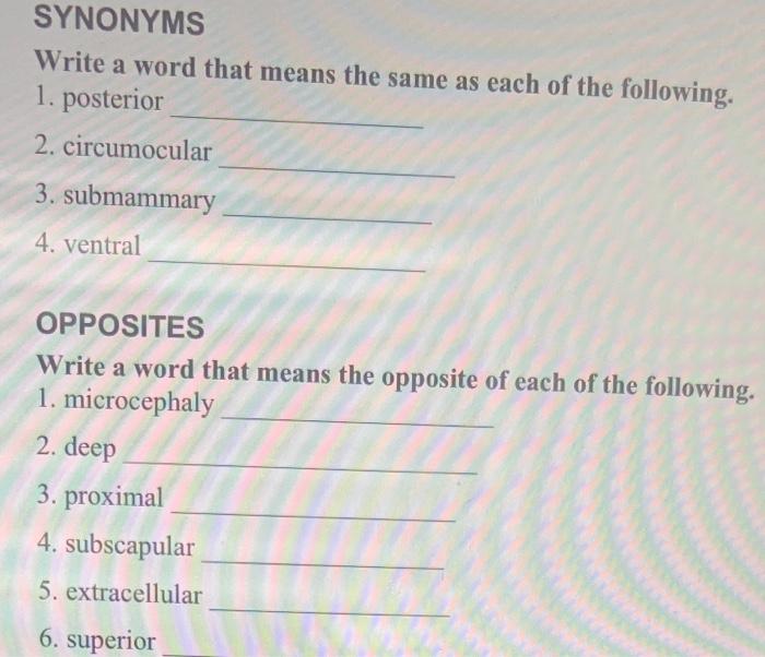 Solved SYNONYMS Write a word that means the same as each of | Chegg.com