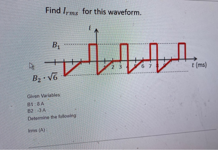 Solved Find Irms for this waveform. t(ms) B2 •√6 Given | Chegg.com