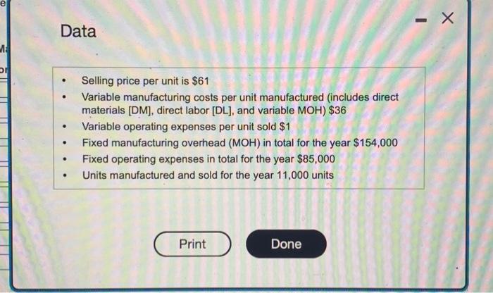 Solved Data - Selling price per unit is $61 - Variable | Chegg.com