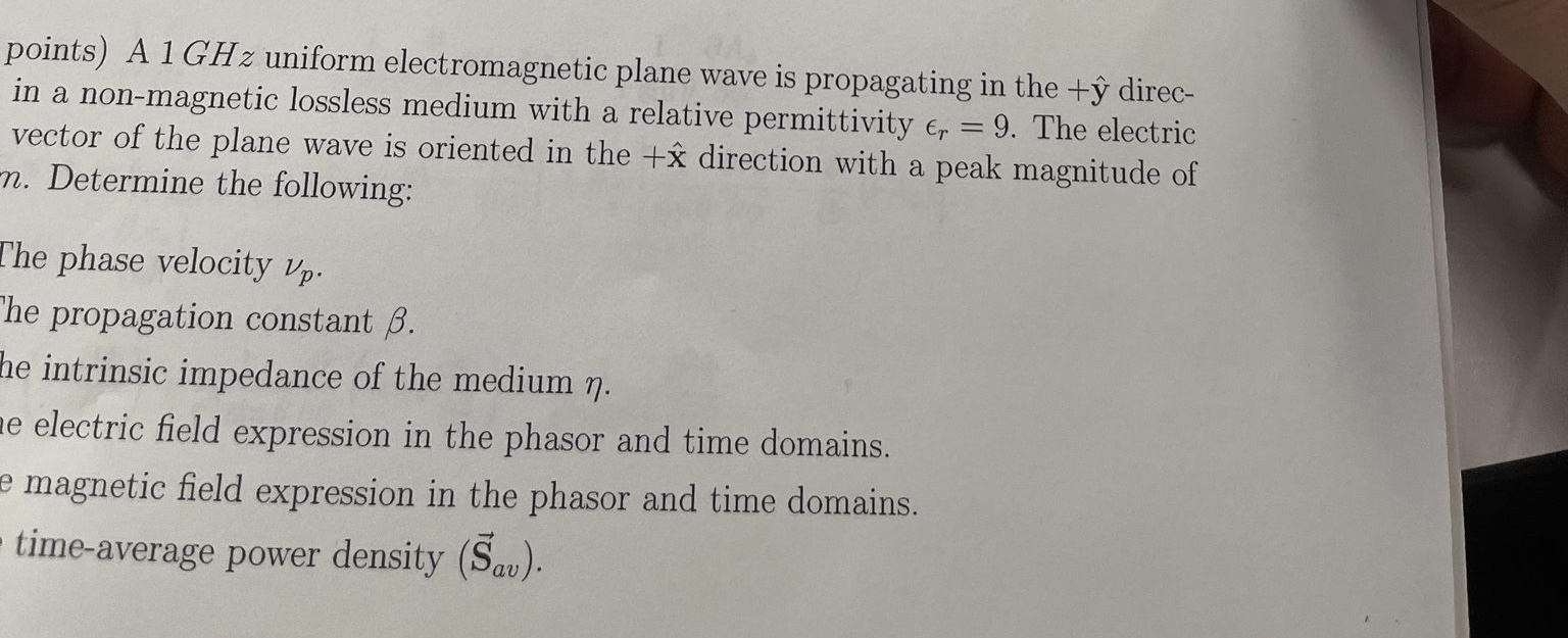 Solved A 1GHz ﻿uniform electromagnetic plane wave is | Chegg.com