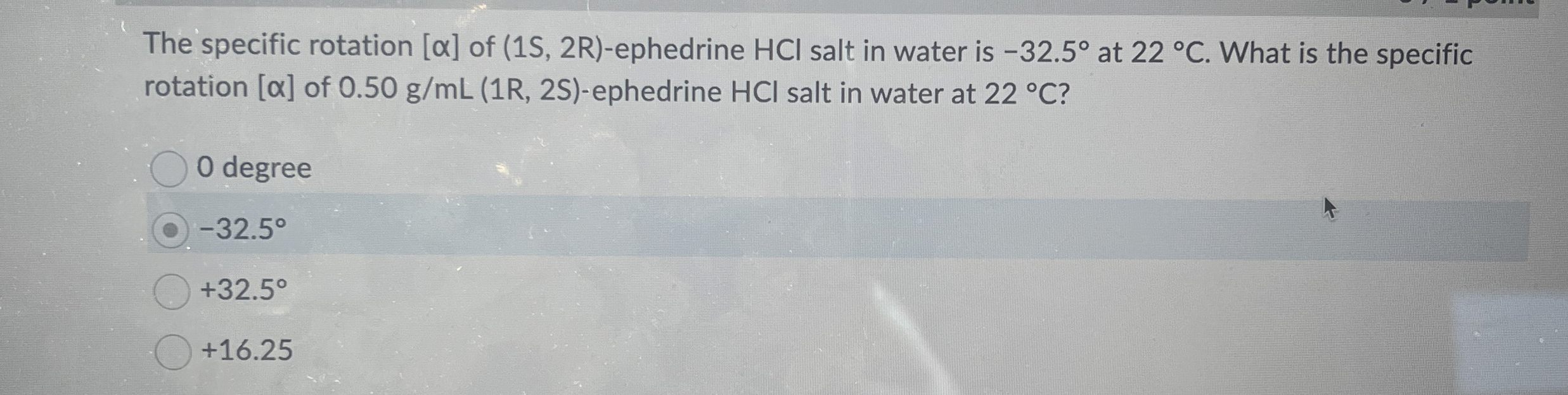 Solved The specific rotation α ﻿of (1S,2R)-ephedrine HCl | Chegg.com