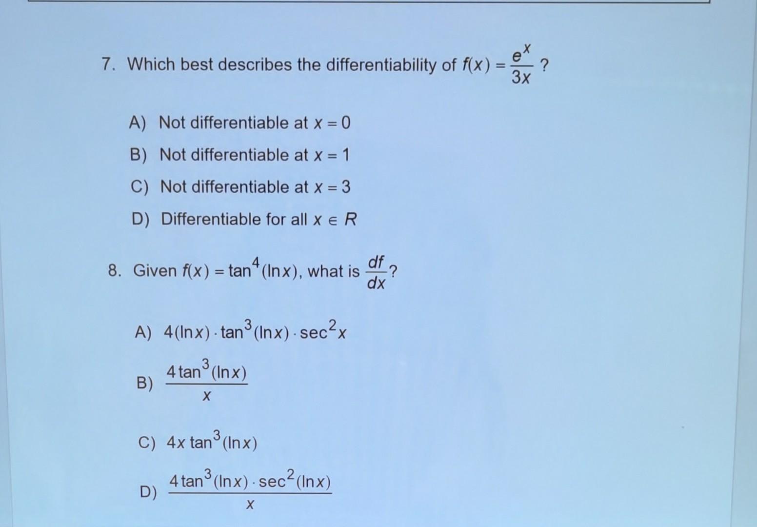 Solved 7. Which best describes the differentiability of | Chegg.com