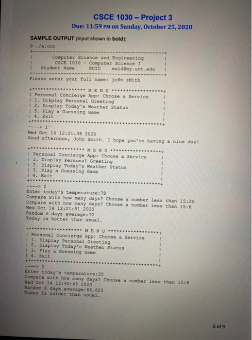 CSCE 1030 - Project 3 Due: 11:59 PM on Sunday, | Chegg.com