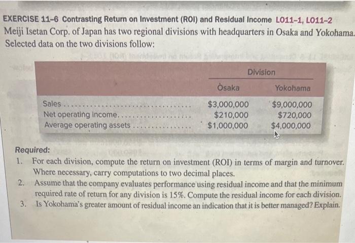Solved EXERCISE 11-6 Contrasting Return on Investment (ROI) | Chegg.com